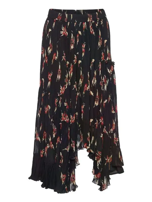 Isabel Marant Étoile Floral-print Pleated Asymmetric Hem Skirt - Black