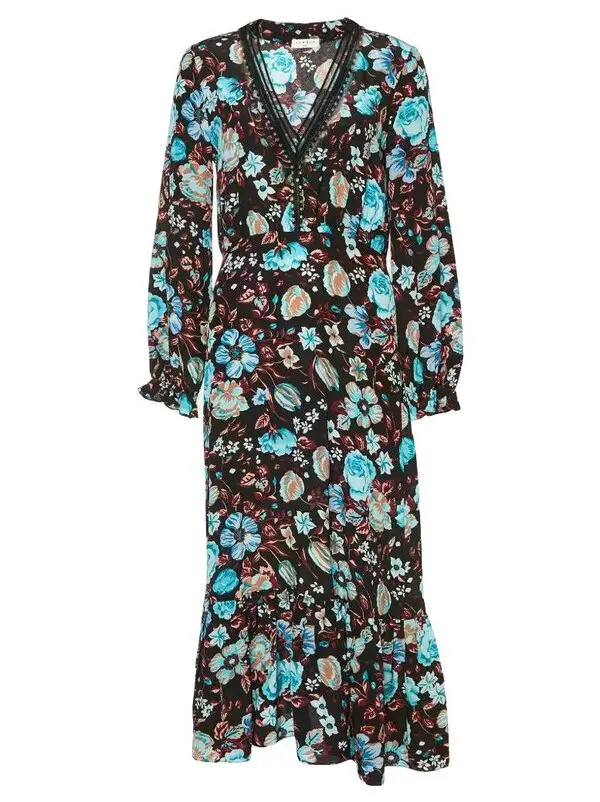 Sandro Floral-print Ruffled Midi Dress - Black