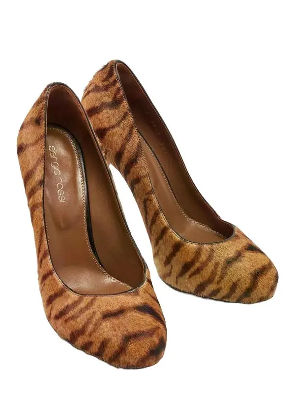 SERGIO ROSSI Tiger-print Calf Hair Platform Pumps - Brown