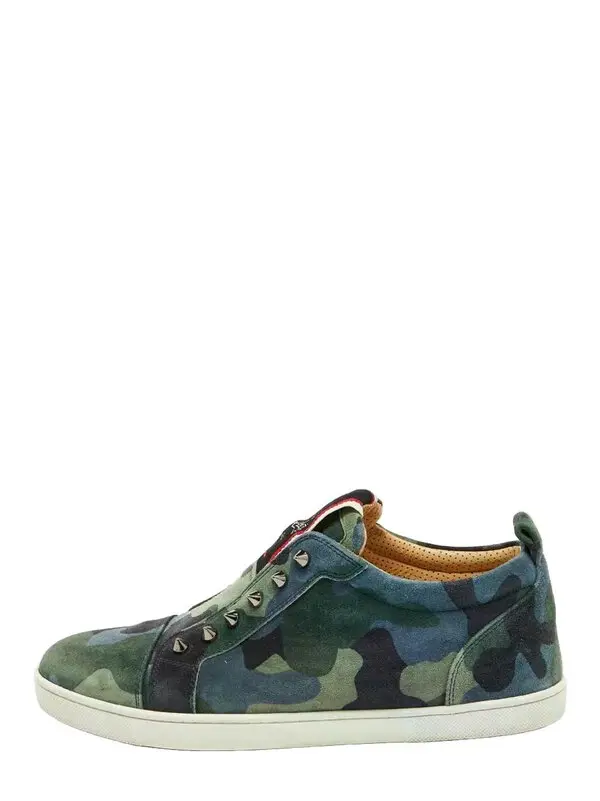CHRISTIAN LOUBOUTIN Camouflage Suede Spike Embellished Sneakers - Green