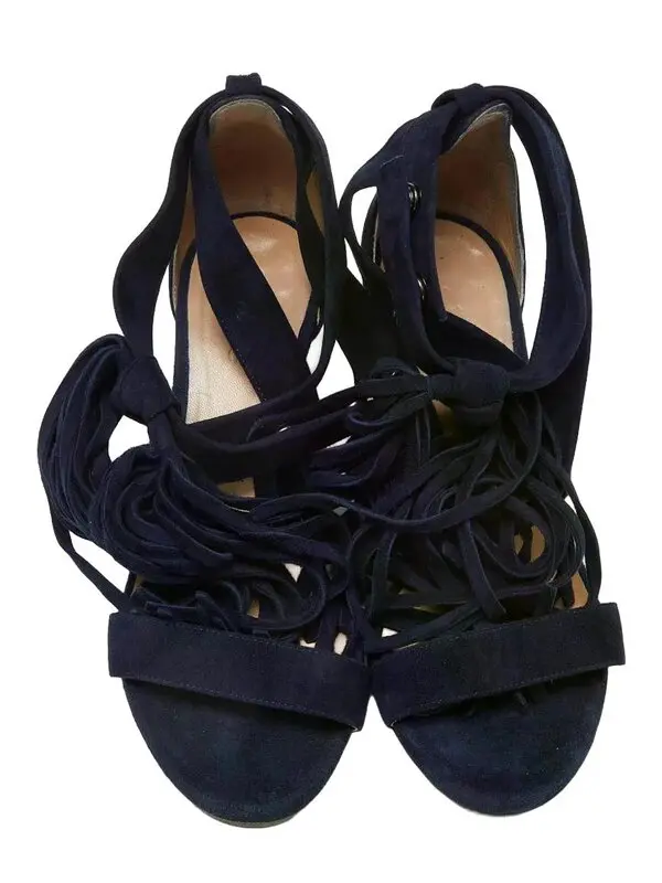 Chloé Suede Fringe-trimmed Cross-strap Wedge Sandals - Blue