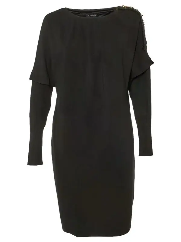 Roberto Cavalli Long-sleeved Midi Dress With Paneled Design - Black