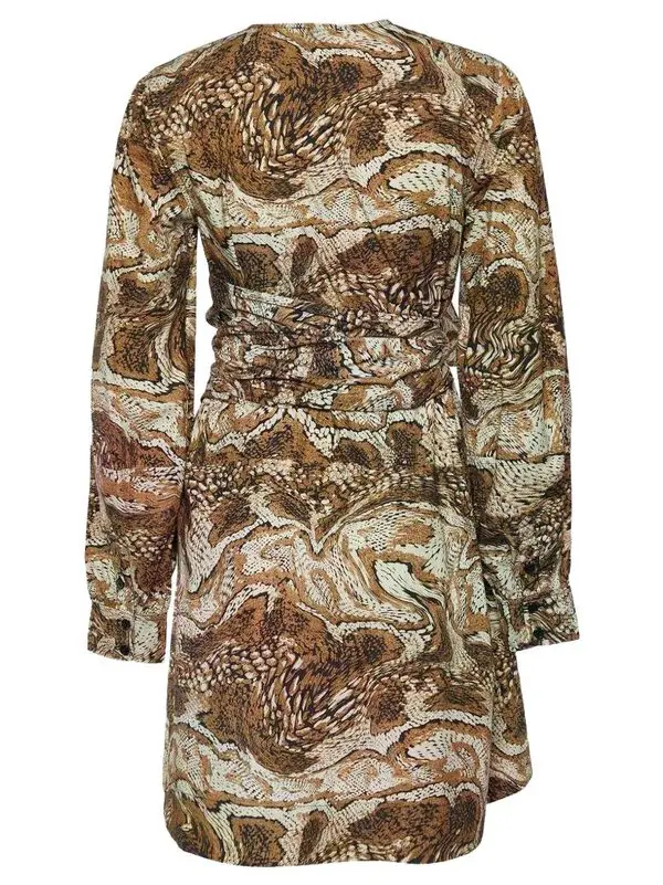 GANNI Abstract-print Long Sleeve Wrap Dress - Brown