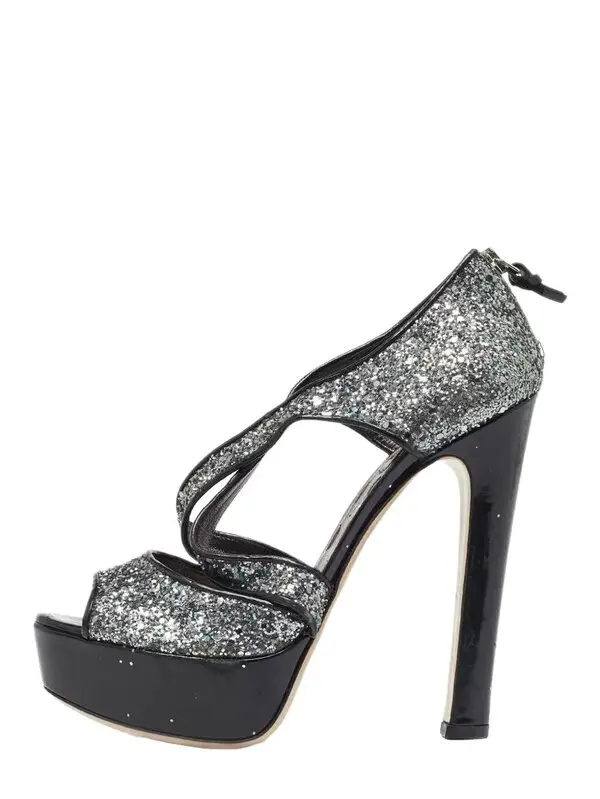 Miu Miu Glitter Platform Sandals - Silver
