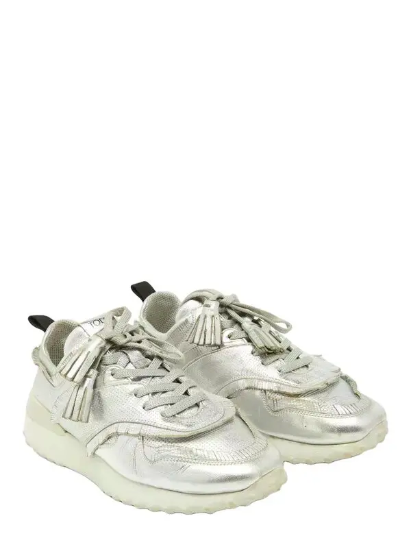 TOD'S Perforated Tassel Sneakers - Silver