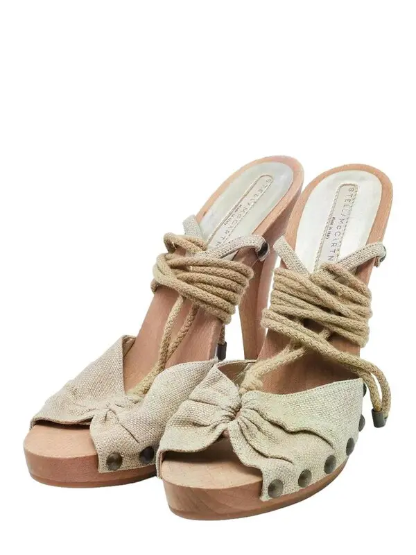 Stella McCartney Wooden Platform Stiletto Sandals With Studded Detailing - Neutrals
