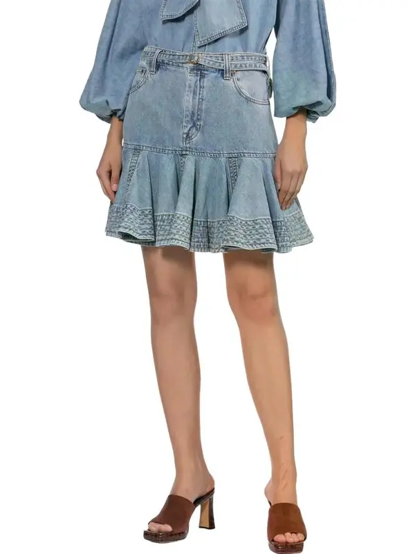 Zimmermann Ruffled Denim Skirt - Blue