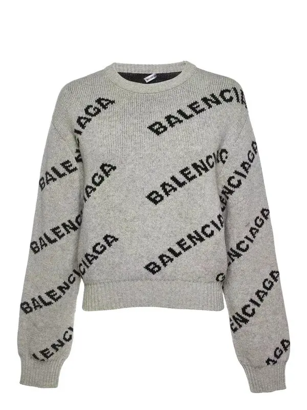 Balenciaga All-over Logo Knit Sweater - Grey
