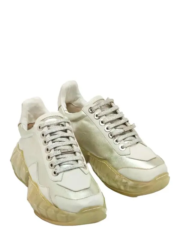 JIMMY CHOO Diamond Leather Lace Up Sneakers - Silver