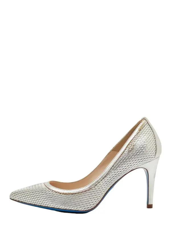 LORIBLU Textured Pointed-toe Stiletto Pumps - Silver
