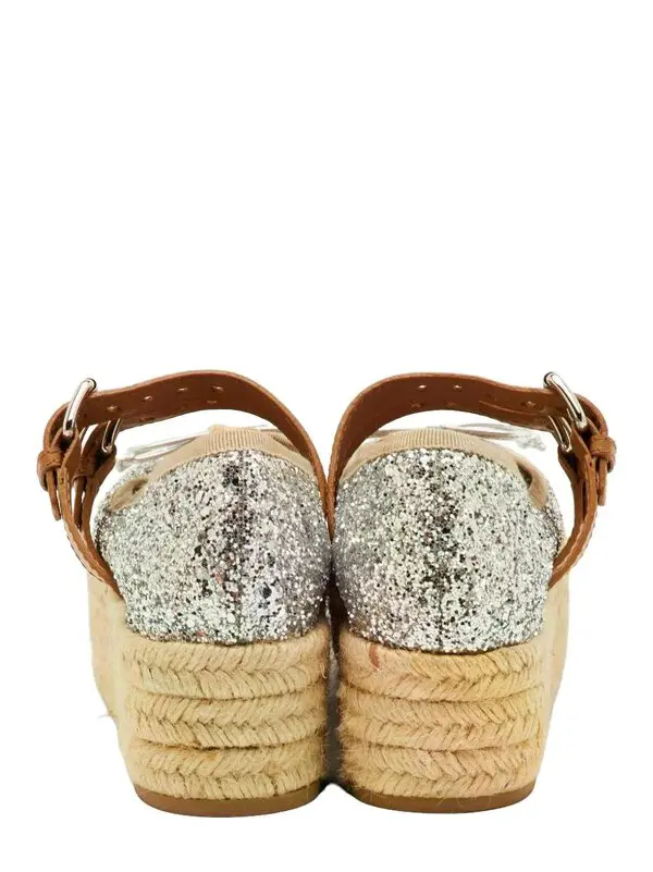 Miu Miu Glitter Platform Espadrille Ballet Flats With Double Buckle Detail - Silver