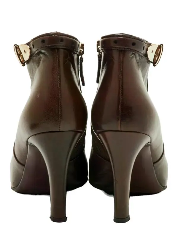 Gucci Buckled Leather Ankle Boots - Brown