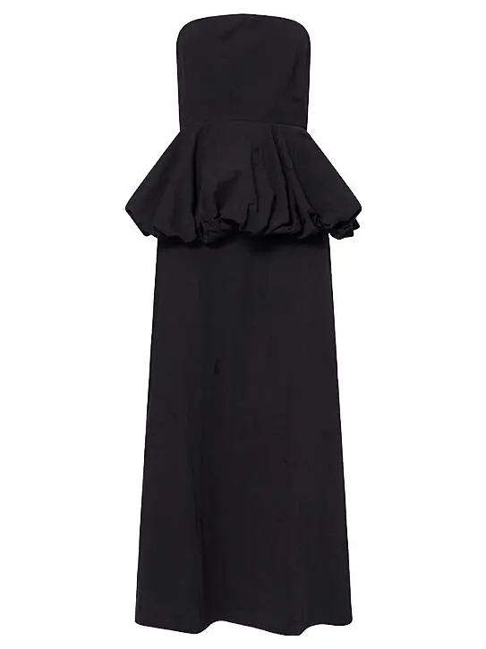 4TH & RECKLESS Nikita Puff-ball Peplum-waist Cotton Maxi Dress - Black