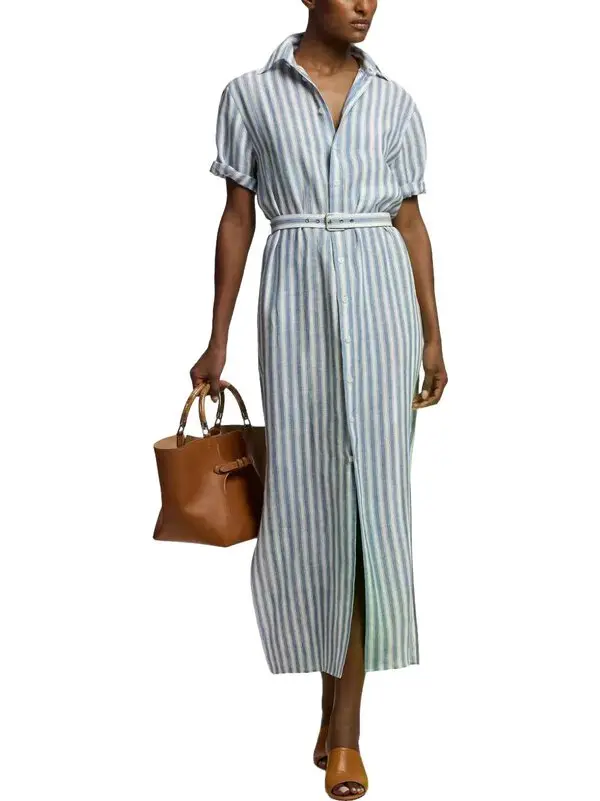 Ralph Lauren Carol Striped Midi Shirt Dress - Blue