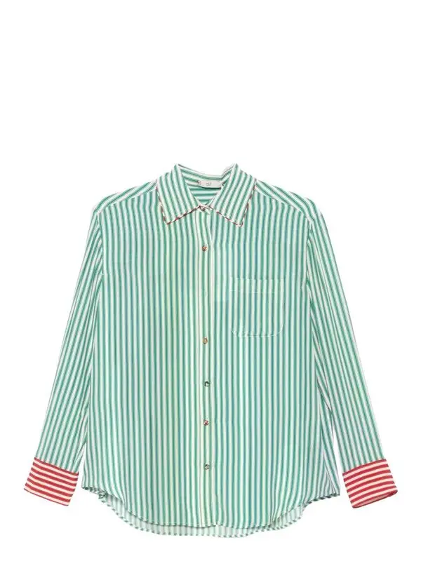 HUI MILANO Striped-pattern Chest-pocket Shirt - Green