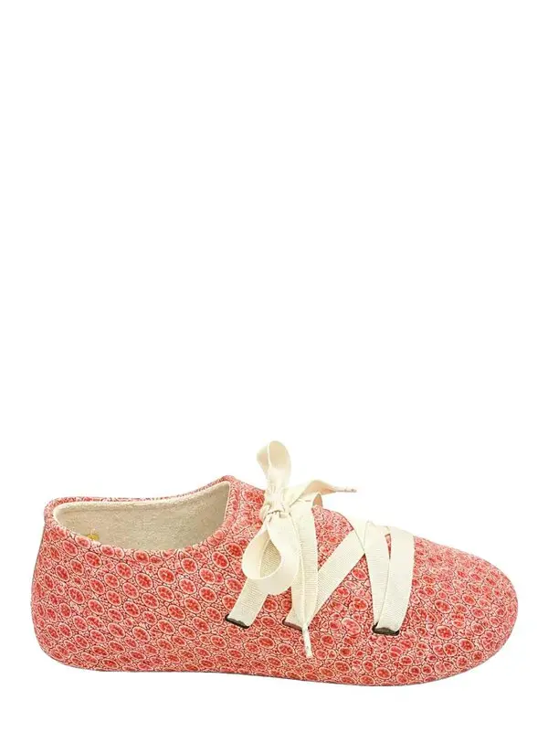 RIEN STUDIO Lace-up Patterned Ballet Flats - Red
