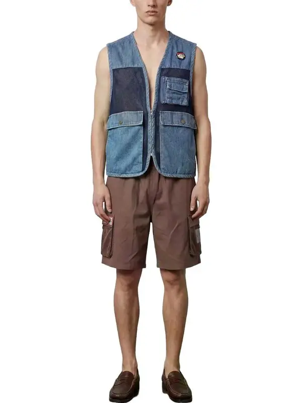 PAS DE MER Postcard Mesh-panelled Gilet - Blue
