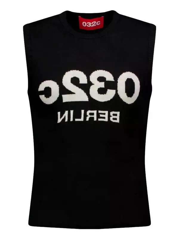 032C Sleeveless Ribbed Tank Top - Black