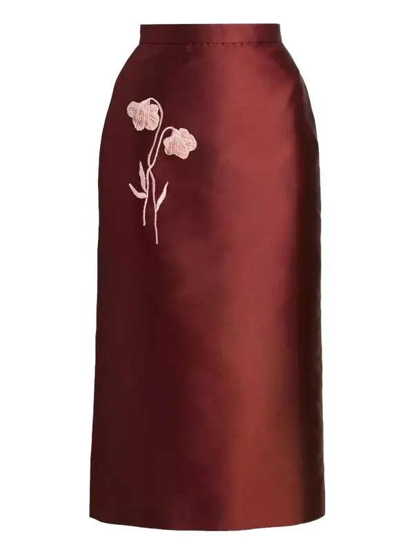 Erdem Embroidered Mikado Pencil Skirt - Red