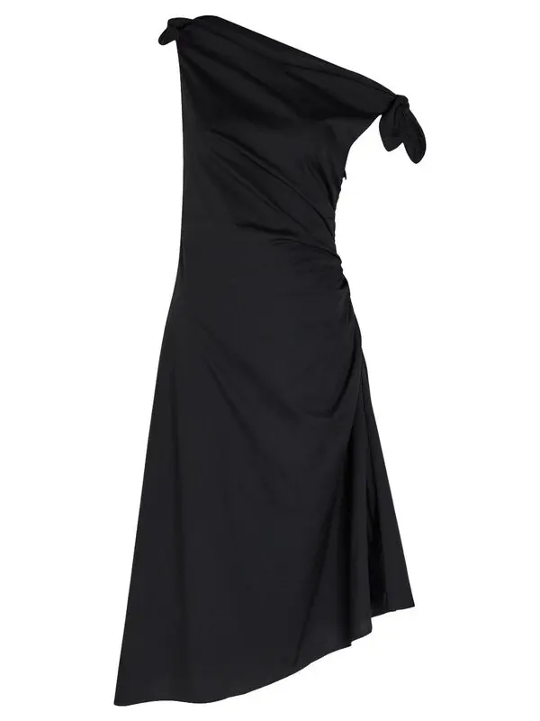 Staud Bellaria Ruched Stretch-cotton Midi Dress - Black