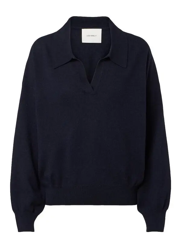 LISA YANG Katriel Cashmere Polo Sweater - Blue