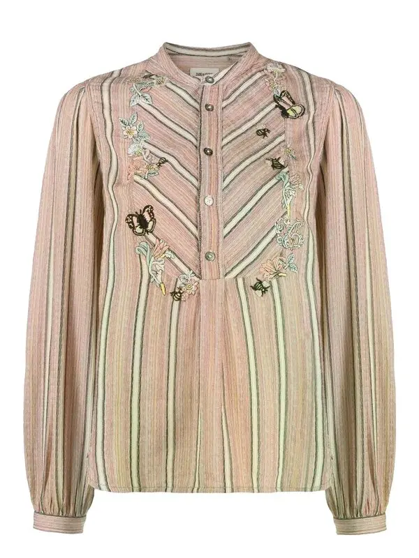Zadig&Voltaire Embroidered Pinstriped Blouse - Red