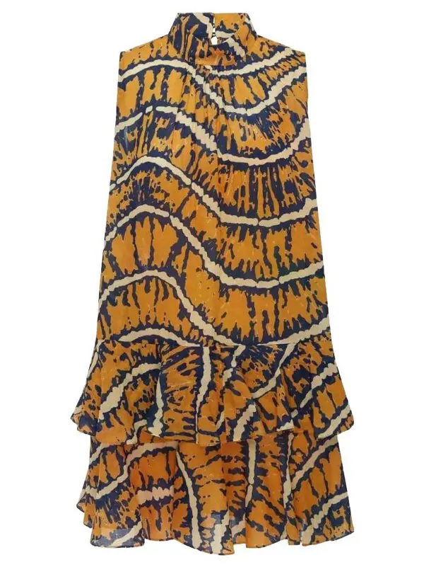ALEMAIS Alemas Tiered-ruffle Abstract-print Mini Dress - Orange