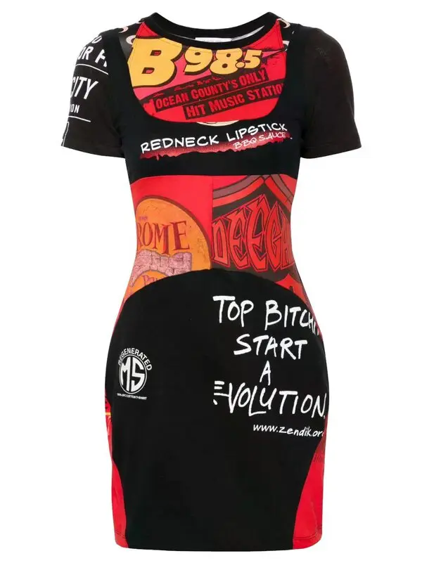 MARINE SERRE Regenerated Graphic T-shirt Mini Dress - Black