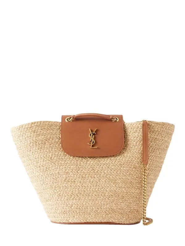 Saint Laurent Raffia Tote With Leather Trim And Gold-tone Hardware - Multi