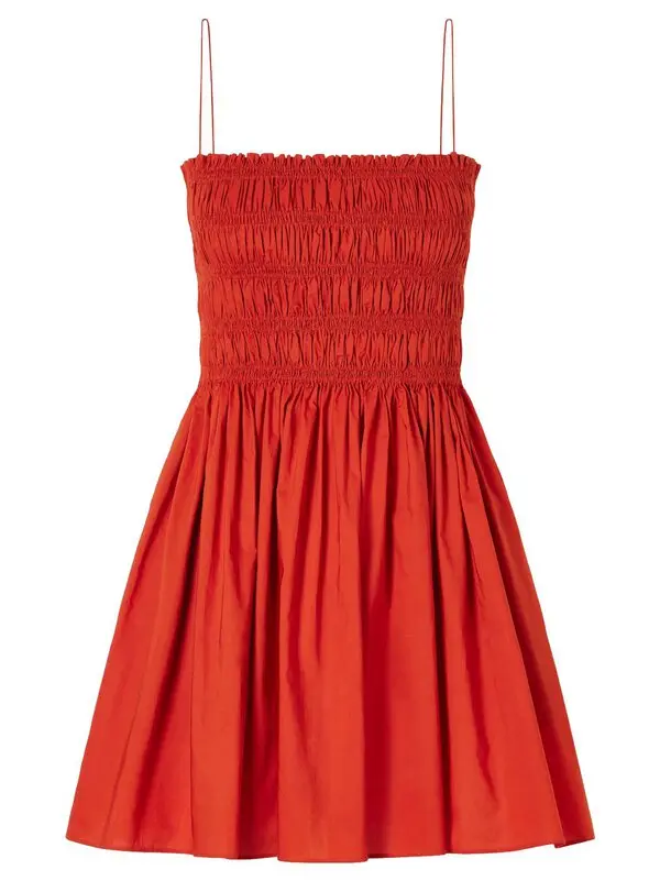 Matteau Shirred Organic Cotton-poplin Mini Dress - Red