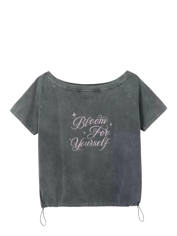 B+AB Off-shoulder T-shirt With Drawstring Hem - Grey