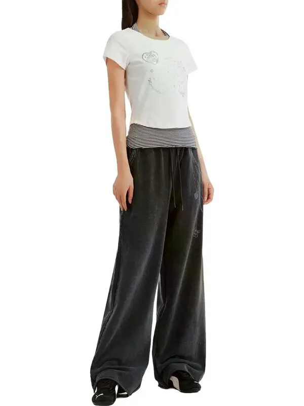 MINI CREAM Graphic Print Wide-leg Track Pants - Grey