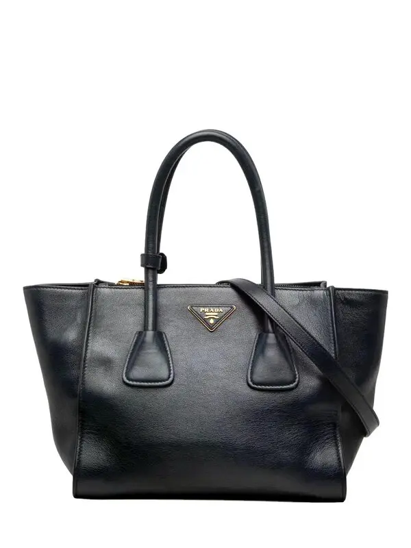 Prada Glace Calf Twin Pocket Double Handle Satchel - Blue