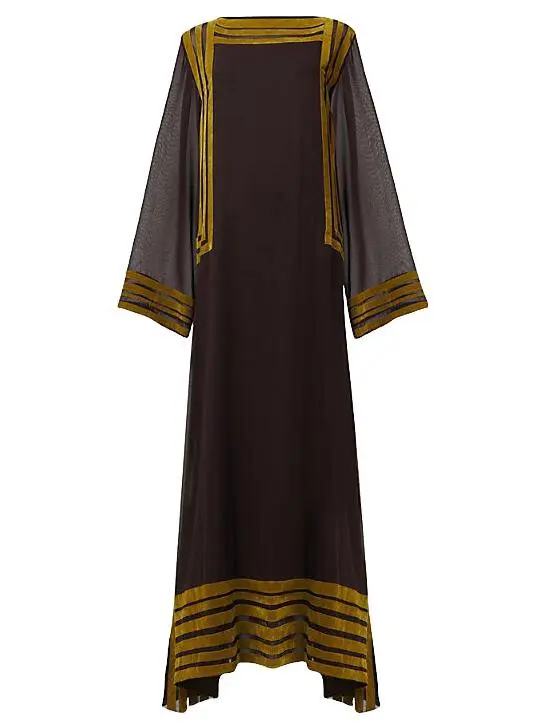 LEEM Velvet-panel Long-sleeve Woven Maxi Dress - Brown