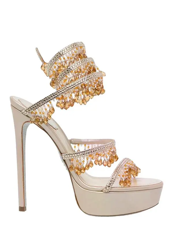 Rene Caovilla 130mm Crystal-embellished Ankle-wrap Sandals - Neutrals