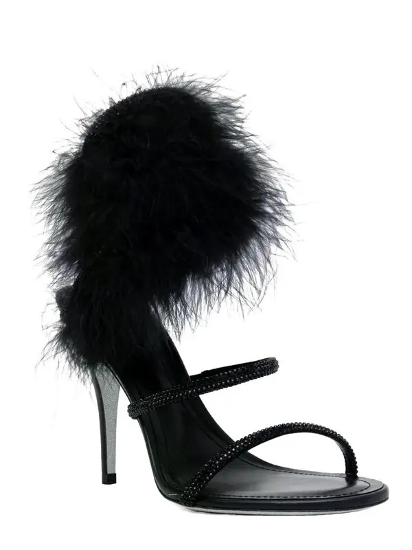 Rene Caovilla 100mm Juniper Feather Sandals - Black