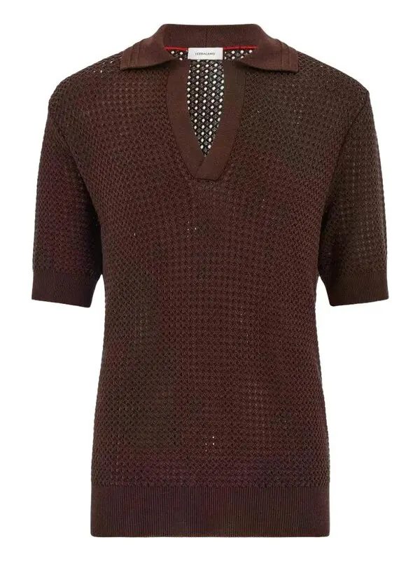 FERRAGAMO Short-sleeve Knitted Polo - Brown