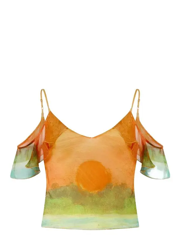 DONDE ESTEBAN Ruffled Silk-chiffon Blouse - Orange