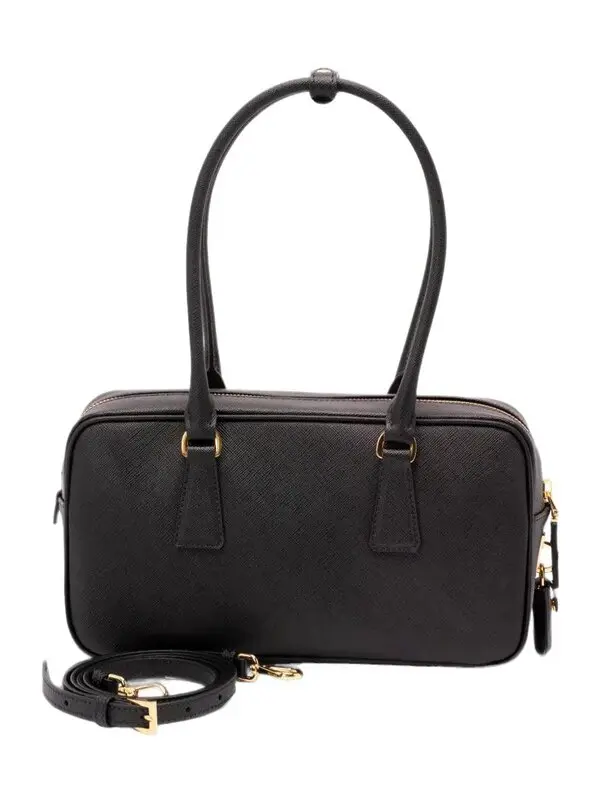 Prada Enamel Triangle Logo Tote Bag - Black