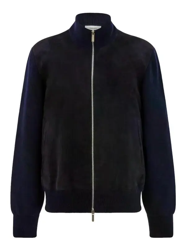 FERRAGAMO Suede Blouson With Knitted Details - Blue