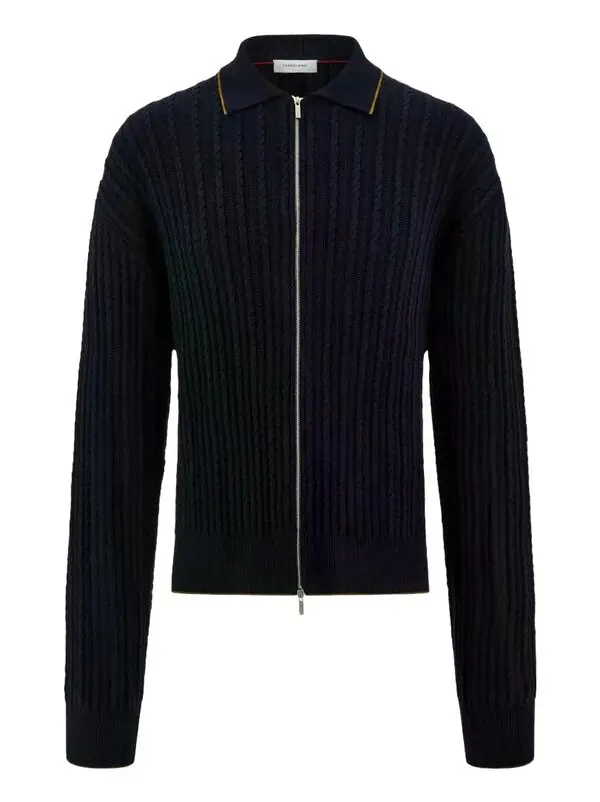 FERRAGAMO Cotton And Silk Blend Cable Knit Zip Cardigan - Blue