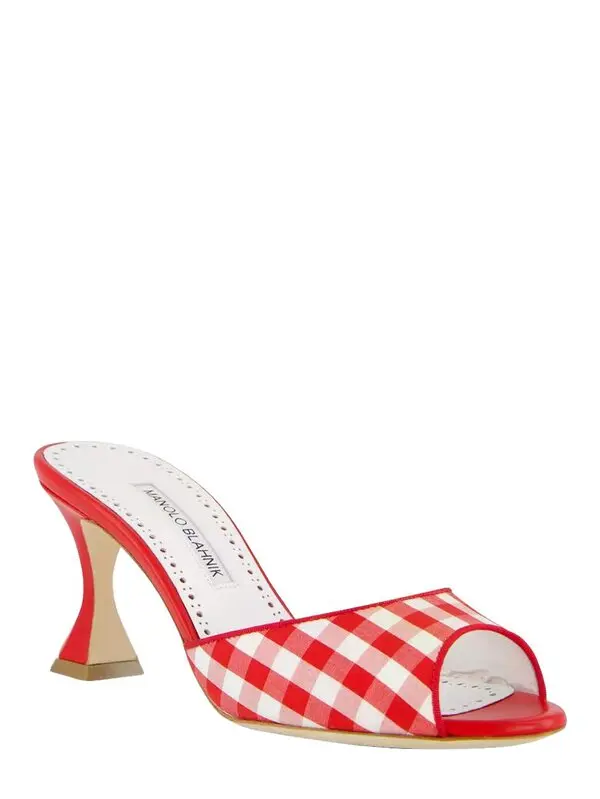 Manolo Blahnik Jadara Cotton Gingham Mules - Red