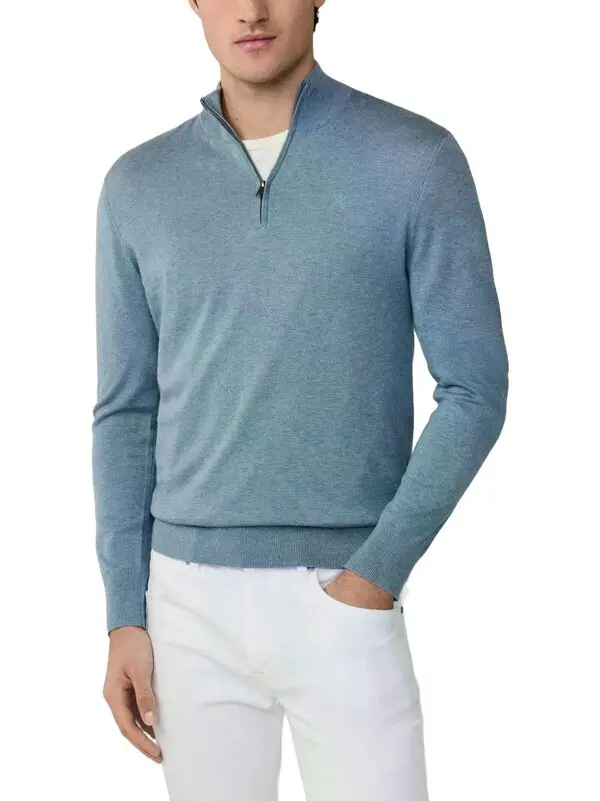 HACKETT Embroidered Quarter-zip Sweater - Blue