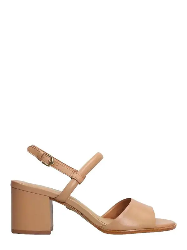 ANDREA CARRANO Camel Leather Buckle-fastening Block-heel Sandals - Brown
