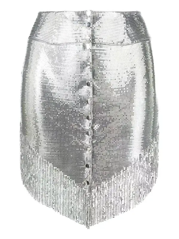 Rabanne Buttoned Fringed Miniskirt - Silver