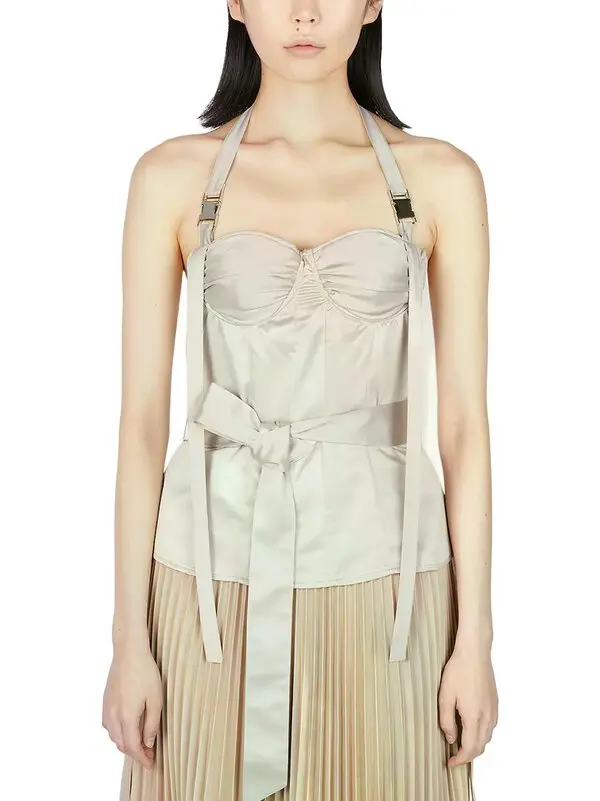 Rokh Halterneck Corset Top With Detachable Waist Belt - Neutrals