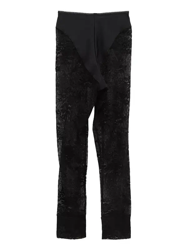 Vaquera Floral Lace Sheer Panel Trousers - Black