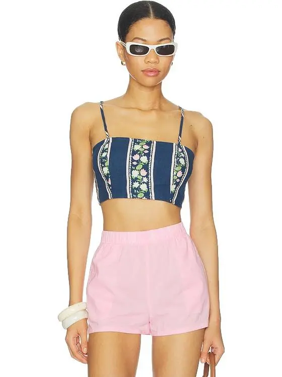 Verandah Printed Linen Cropped Blouse - Multi