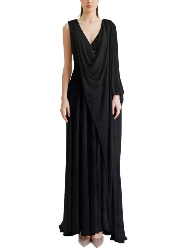 GEMY MAALOUF Sequin Detail V-neck Gown - Black