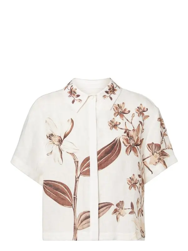 Agua Bendita Virtuosa Floral Linen Shirt - Brown